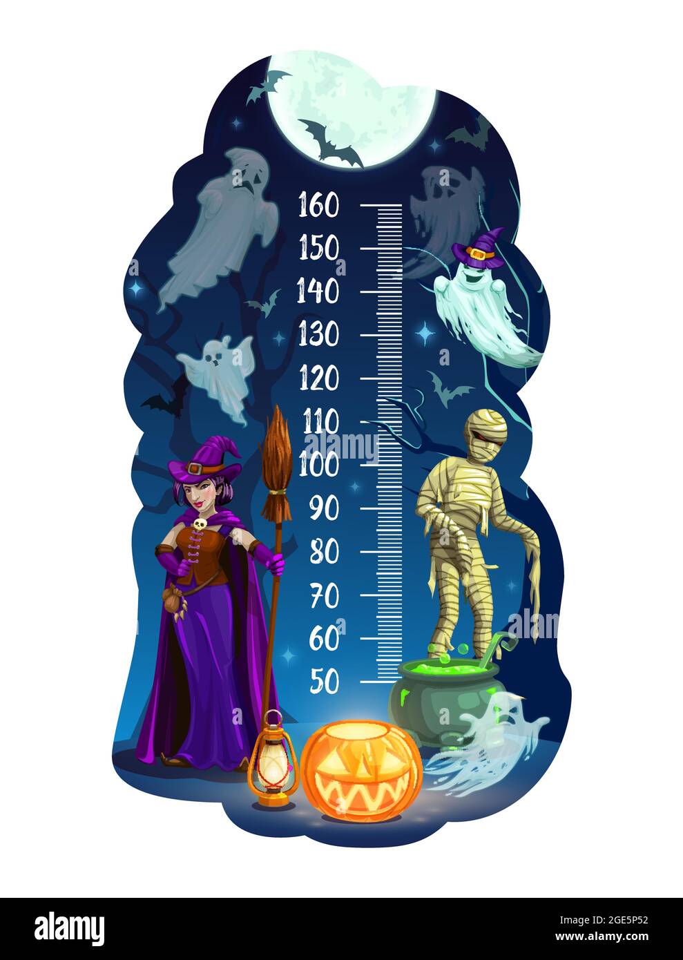 Kids height chart, Halloween monsters and ghosts vector meter. Children ...