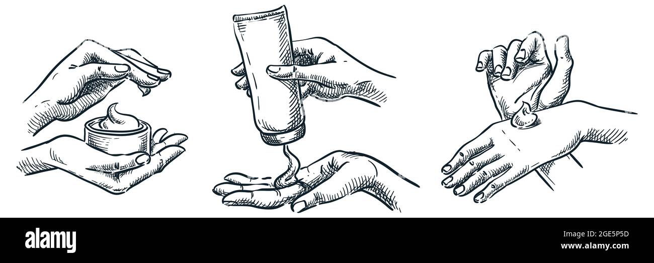 Female hands with tube and jar of cream. Woman applying treatment ...