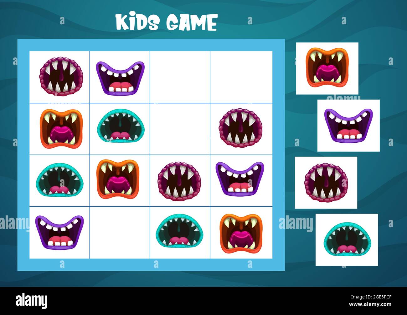 Sudoku game with Halloween monster mouths vector template. Children ...