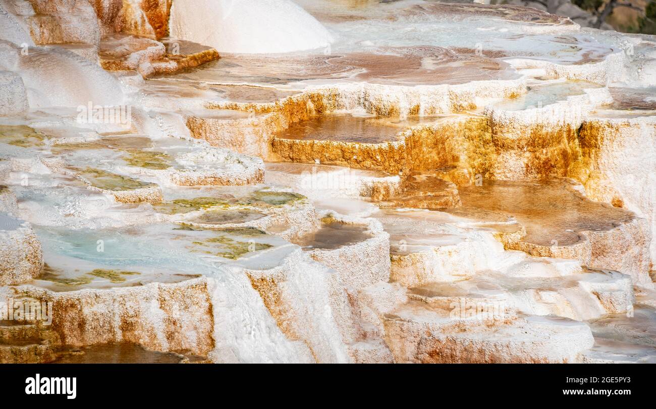 Sinter terraces with calcareous tuff deposits, hot springs, colorful ...