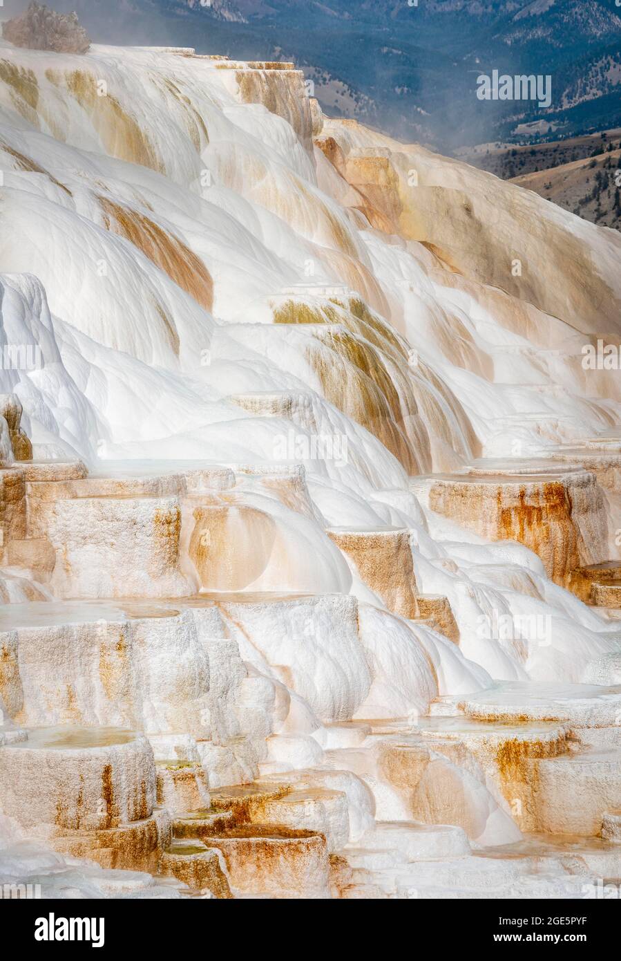 Sinter terraces with calcareous tuff deposits, hot springs, colorful ...