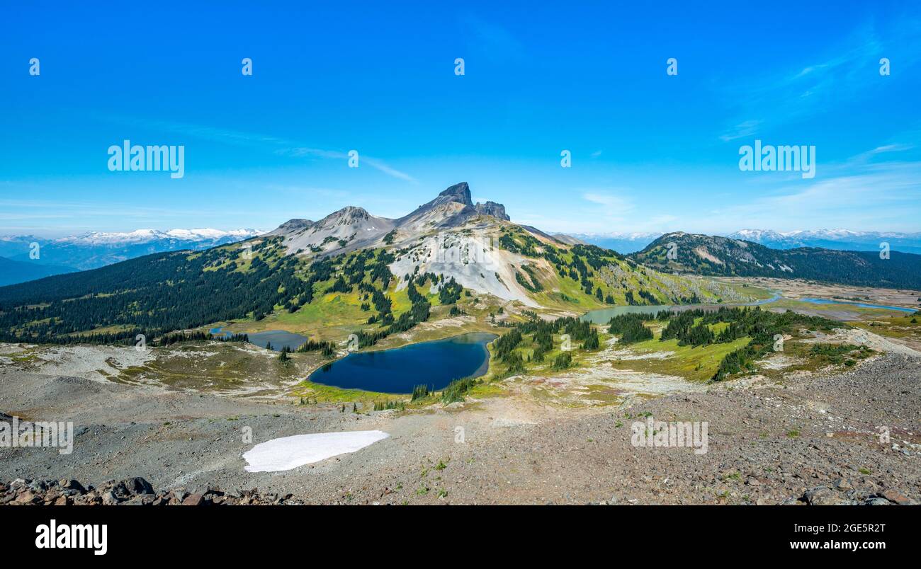 Blue lakes in front of Black Tusk volcanic mountain, Panorama Ridge ...