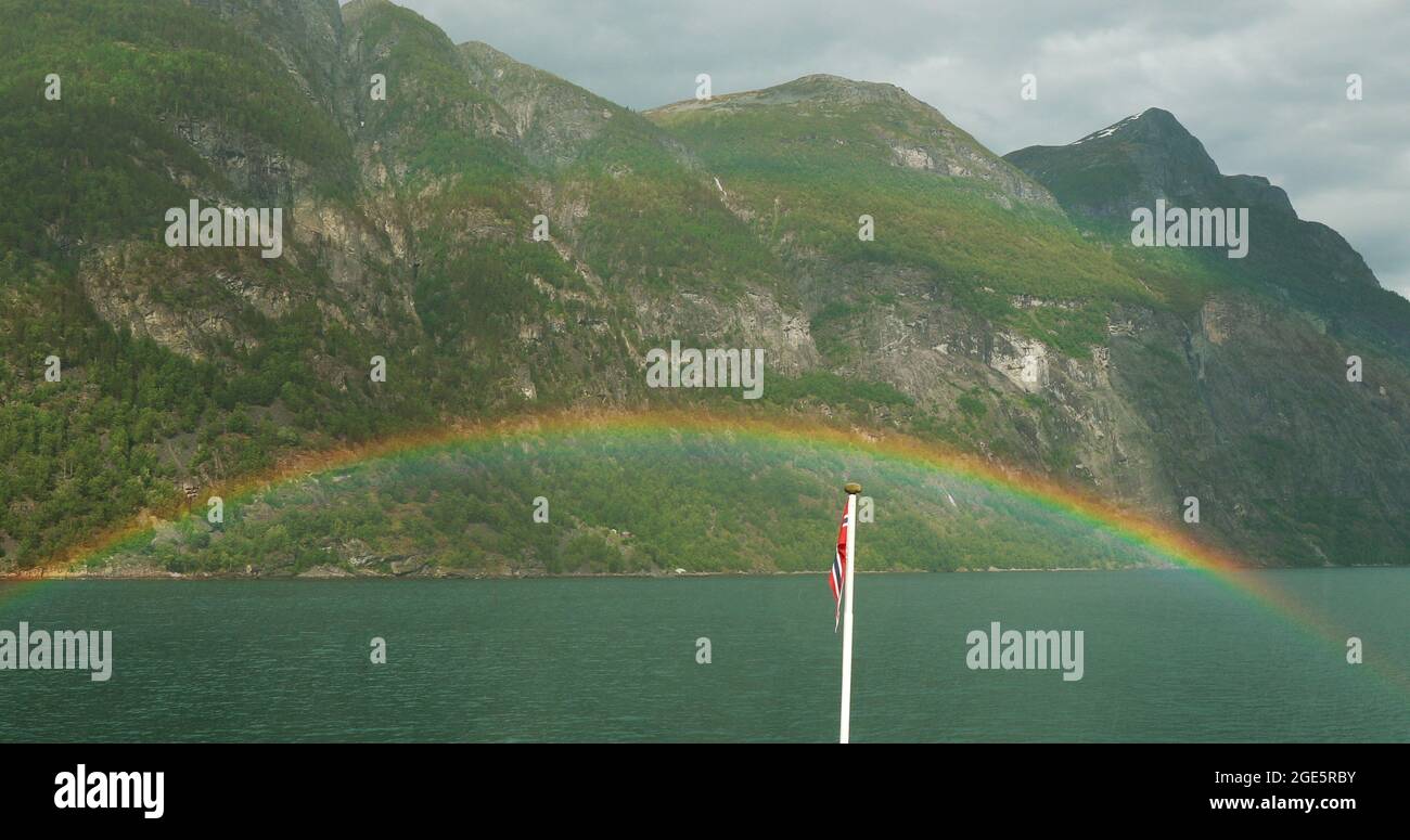 Sunnylvsfjorden, Norway. Colorful Rainbow Above Sunnylvsfjorden Spring ...