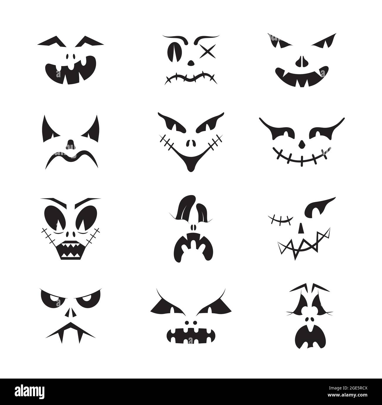 Scary Halloween faces vector set. Halloween pumpkin or ghost grimaces ...