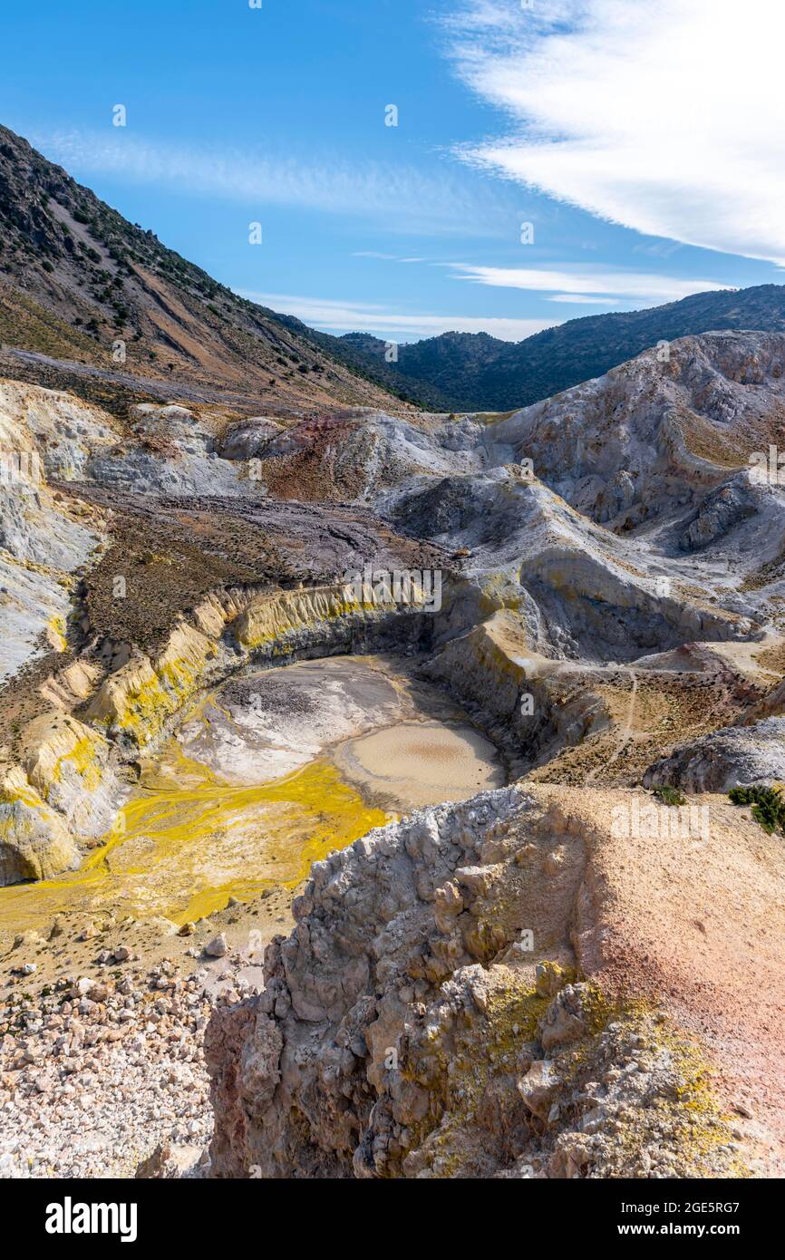 Caldera volcano with pumice fields, yellow coloured sulphur stones ...