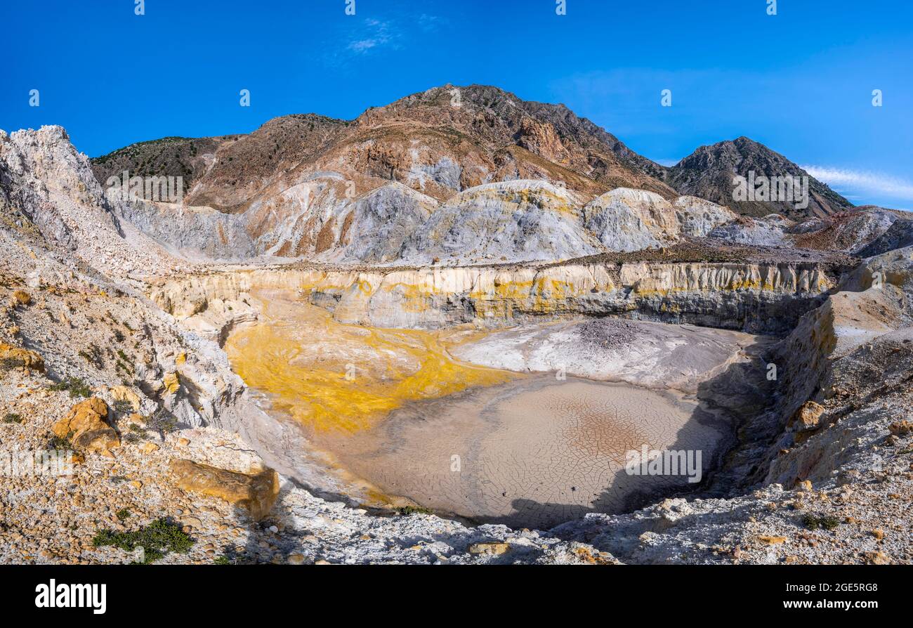 Caldera volcano with pumice fields, yellow coloured sulphur stones ...