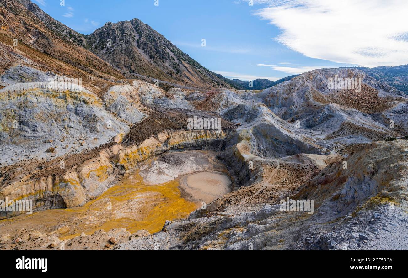 Caldera volcano with pumice fields, yellow coloured sulphur stones ...