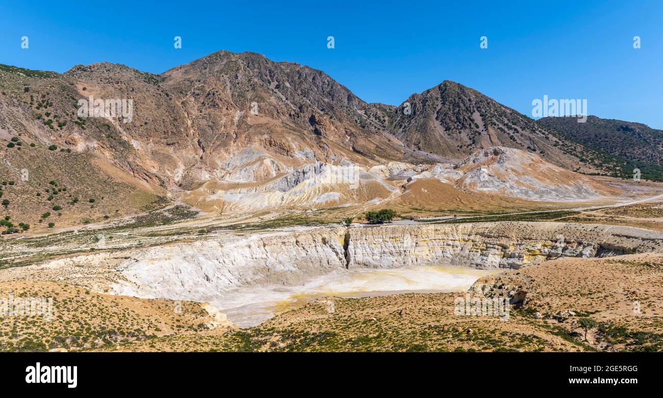 Caldera volcano with pumice fields, yellow coloured sulphur stones ...