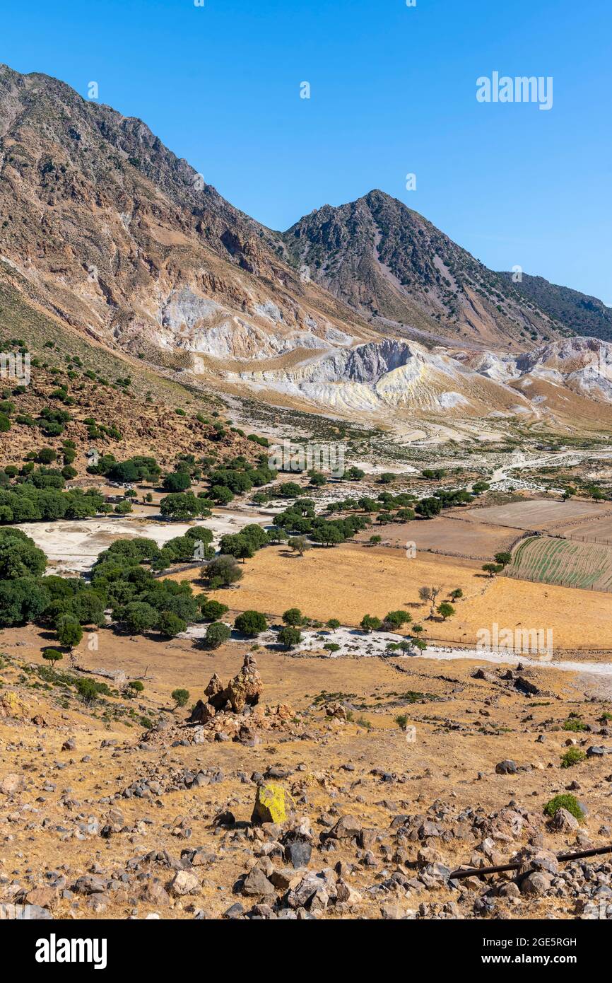 Caldera volcano with pumice fields, yellow coloured sulphur stones ...