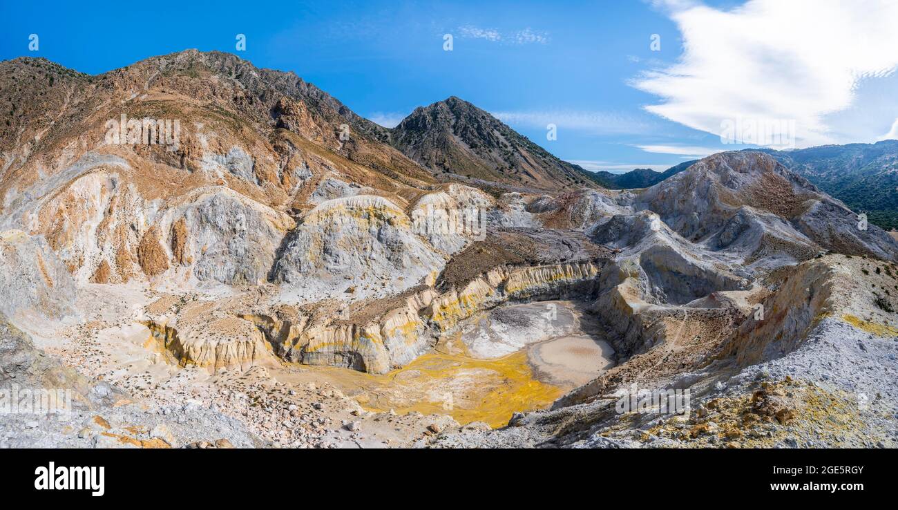 Caldera volcano with pumice fields, yellow coloured sulphur stones ...