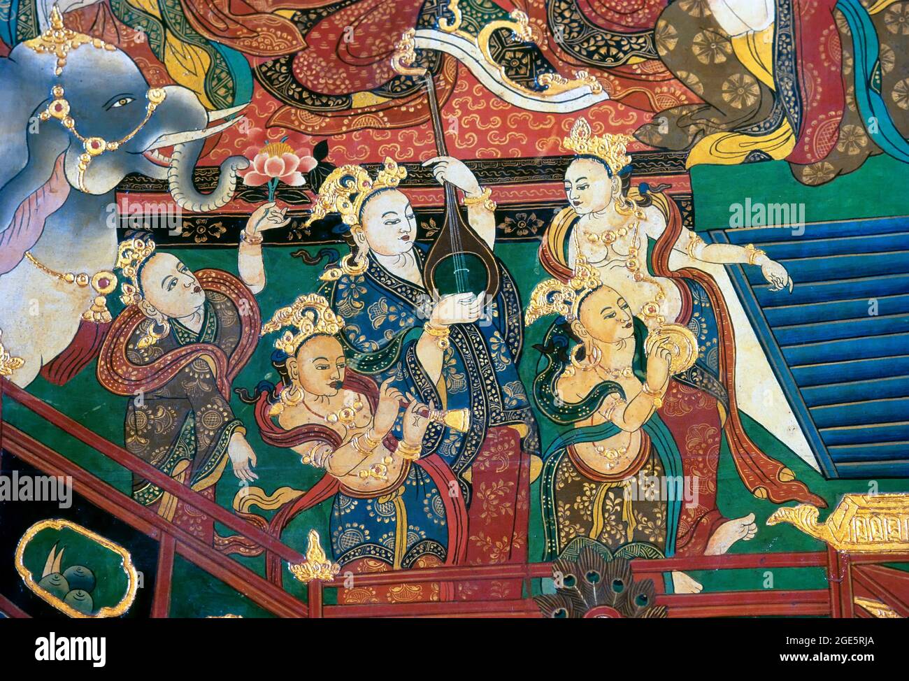 Wall paintings in tibet temple, Bodh Gaya, Bihar, India Stock Photo - Alamy