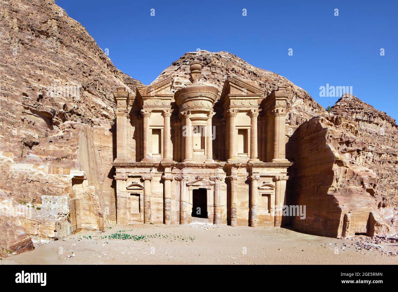 Ad Deir Monastery carved out of the rock on a high plateau, Wadi Araba ...