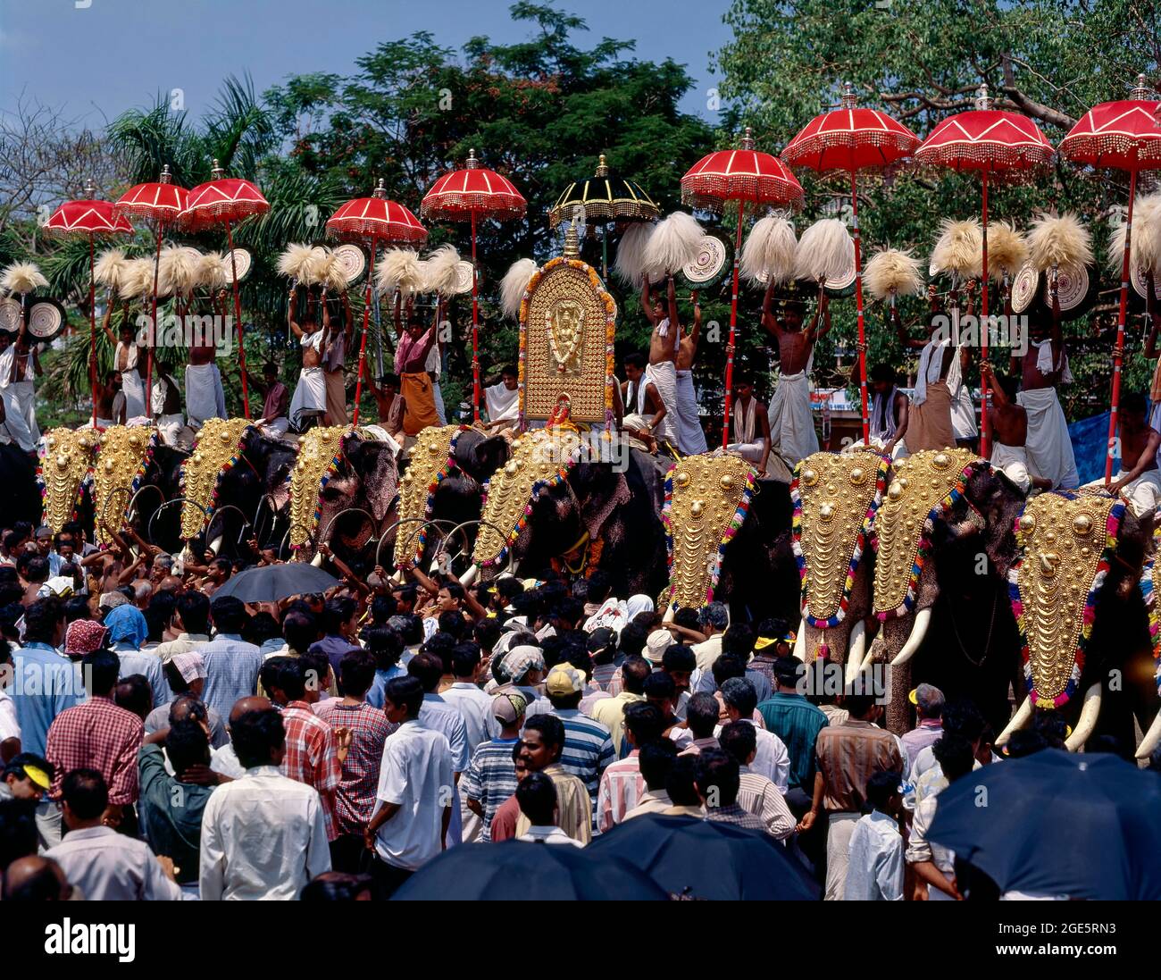 Spectators surrounding the elephants procession in pooram festival at ...
