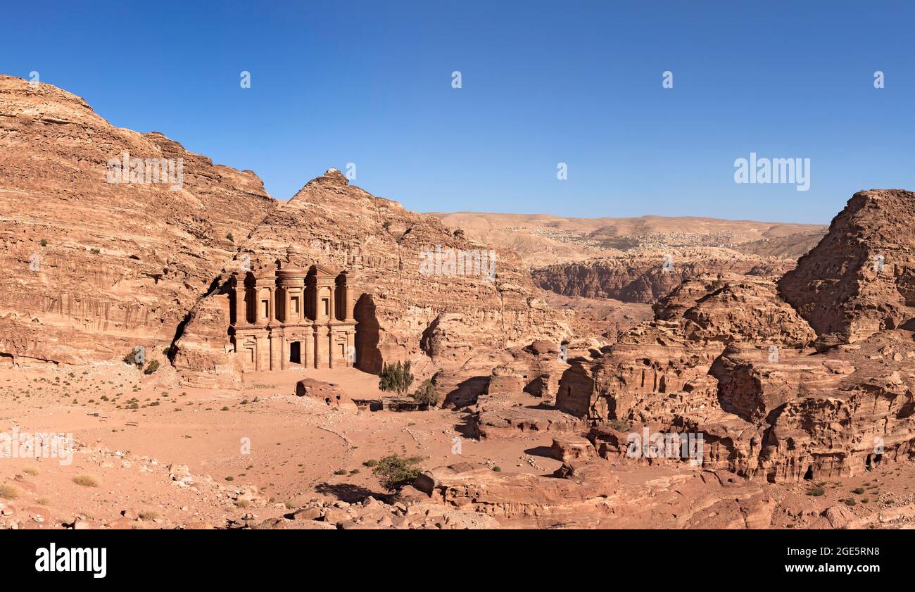 Panorama, Ad Deir Monastery on a high plateau, Wadi Araba, Wadi Mousa ...