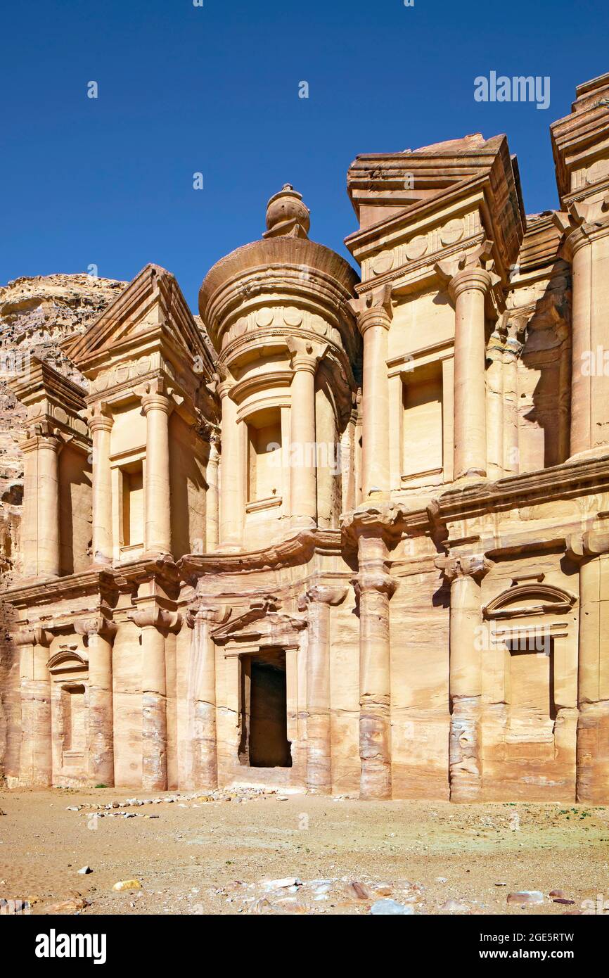 Ad Deir Monastery carved out of the rock on a high plateau, Wadi Araba ...
