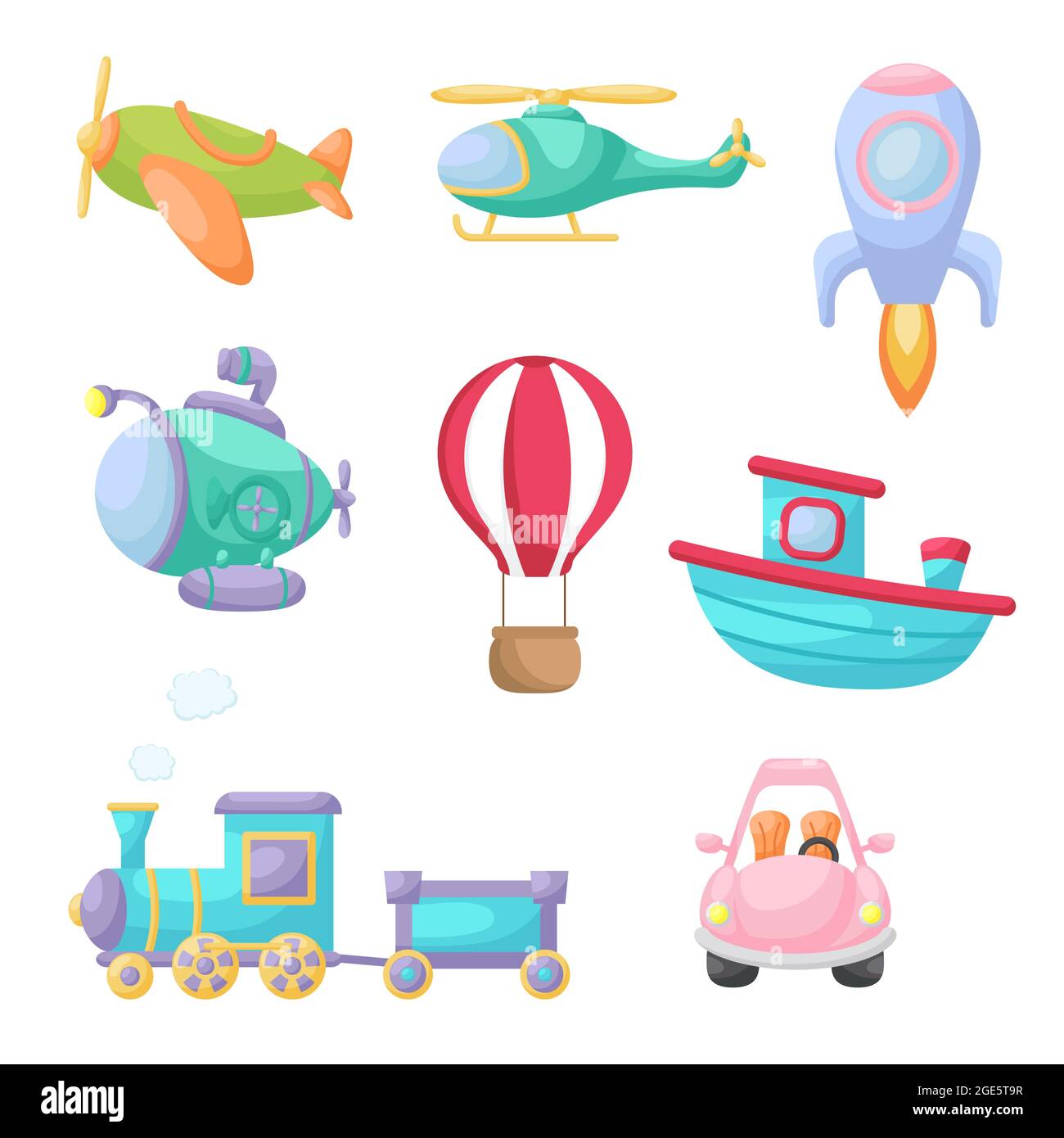 Set of cute cartoon transport. Collection of vehicles for design of ...