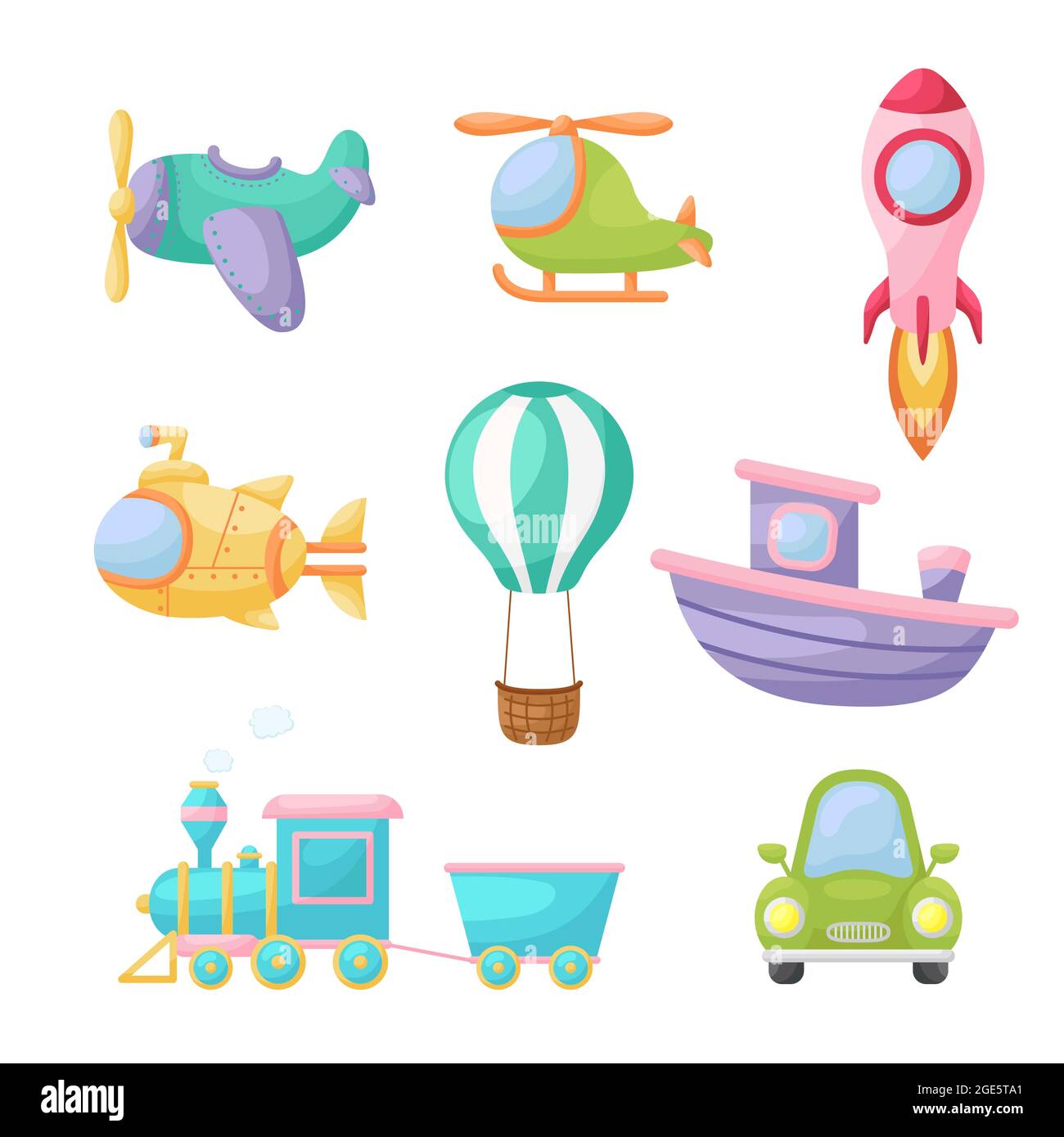Collection of cute cartoon transport. Set of vehicles for design of ...