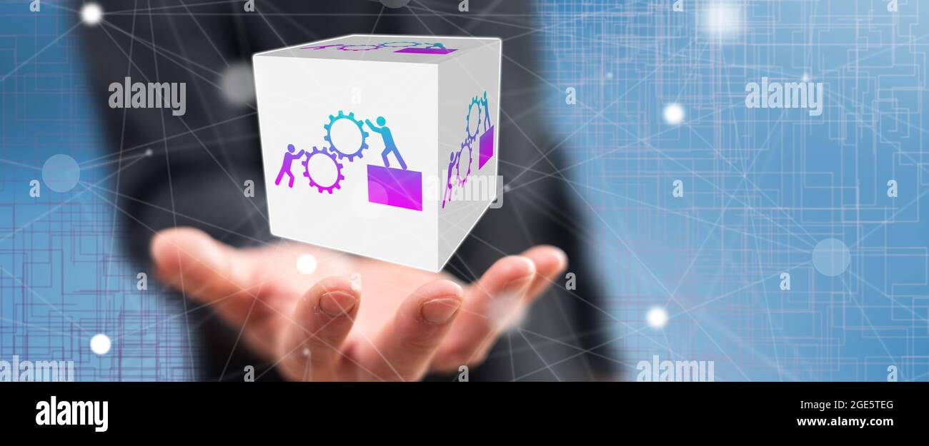 Teamwork concept above the hand of a man in background Stock Photo - Alamy