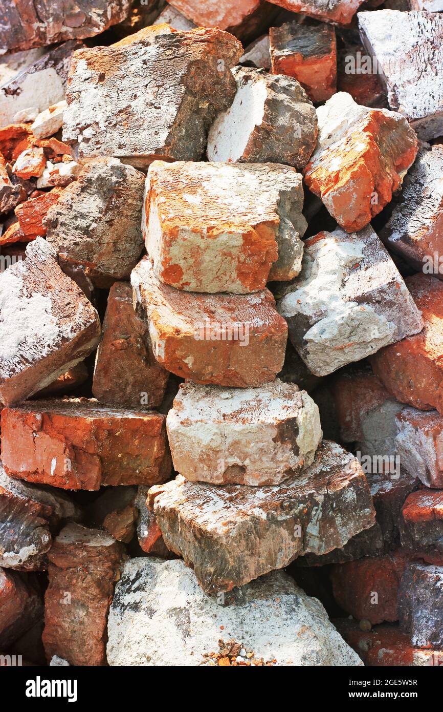 Background made of bricks. Bricks at a construction site Stock Photo ...
