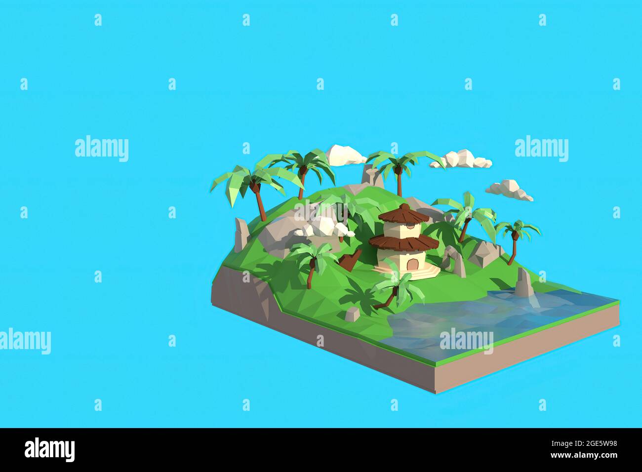 3D illustrator of house in the island. 3d rendering Low Polygon ...