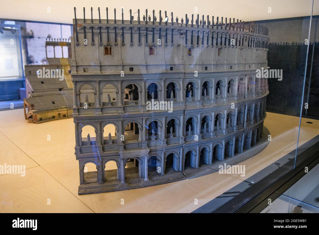 Showcase model of Colosseum in antiquity, Colosseum, Rome, Lazio, Italy ...
