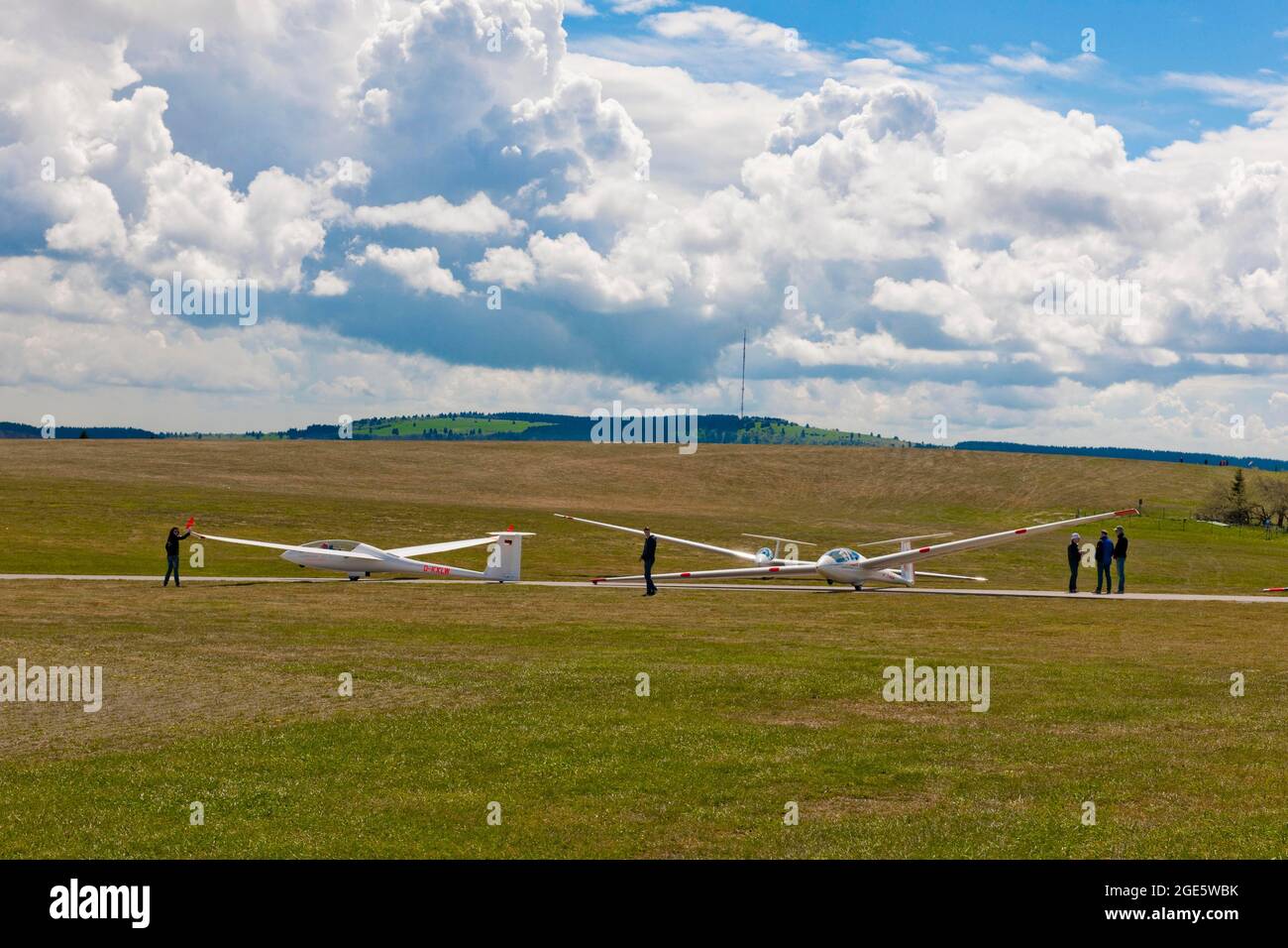 Glider waiting for take-off clearance, Wasserkuppe airfield, Rhoen ...