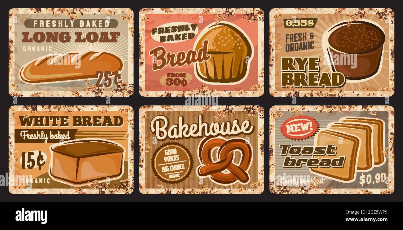 Bakery shop and bread rusty plates of food vector design. Wheat and rye ...