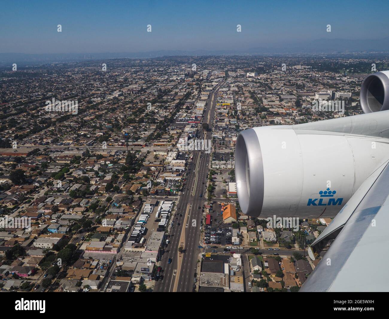 Landing approach with a commercial airliner to Los Angeles, California ...