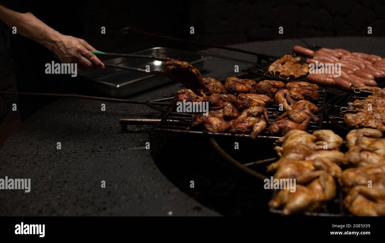 Grilling meat at a volcano Stock Photo - Alamy