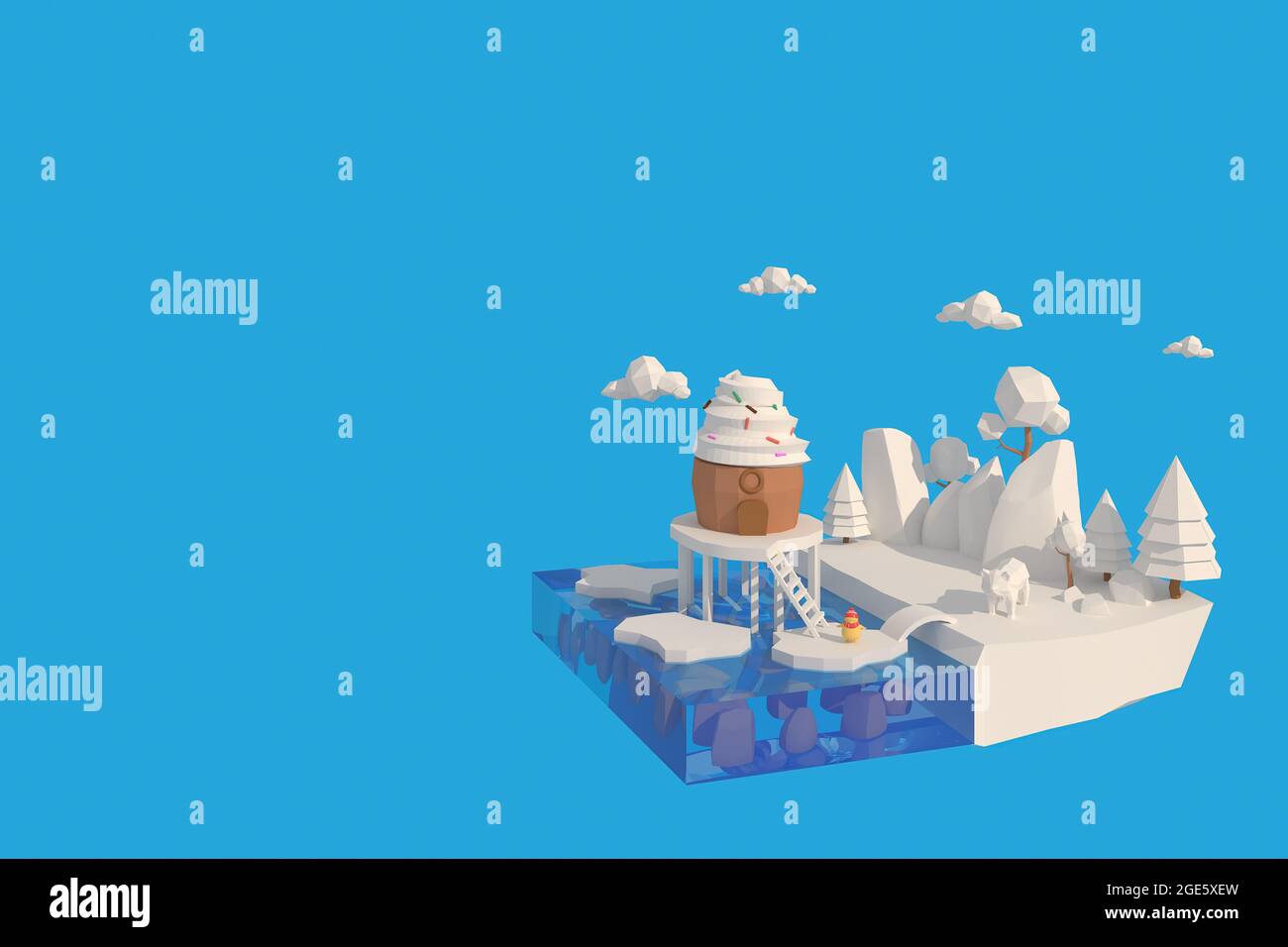 3D illustrator The house in winter. 3d rendering Low Polygon Geometry ...