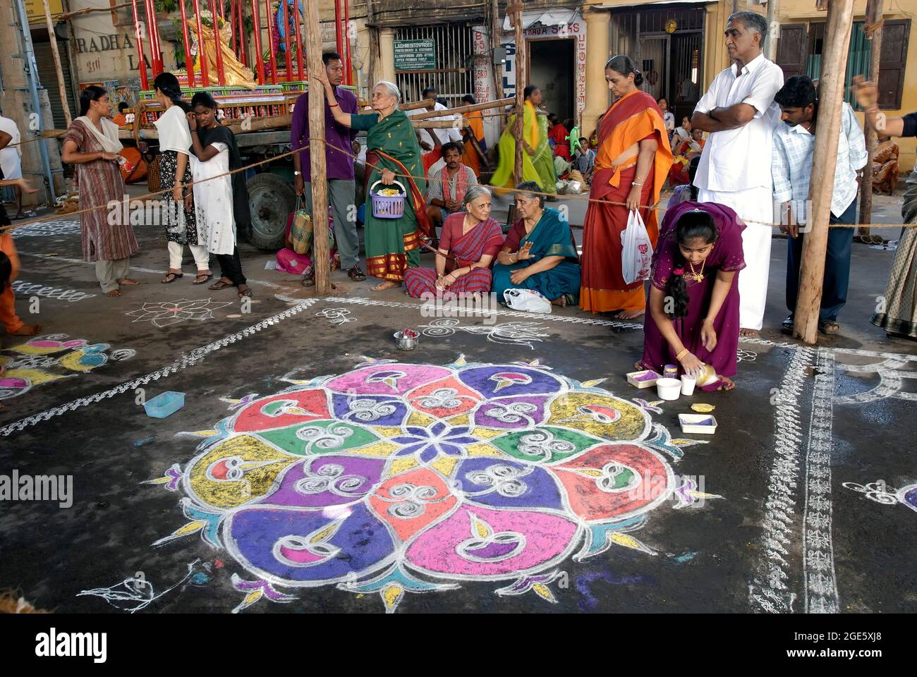 Kolam; Rangoli- In front of Kapaleeswarar temple during festival ...