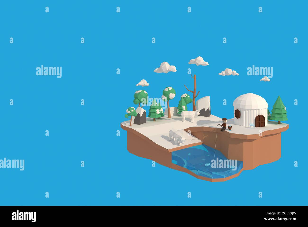 3D illustrator The house in winter. 3d rendering Low Polygon Geometry ...