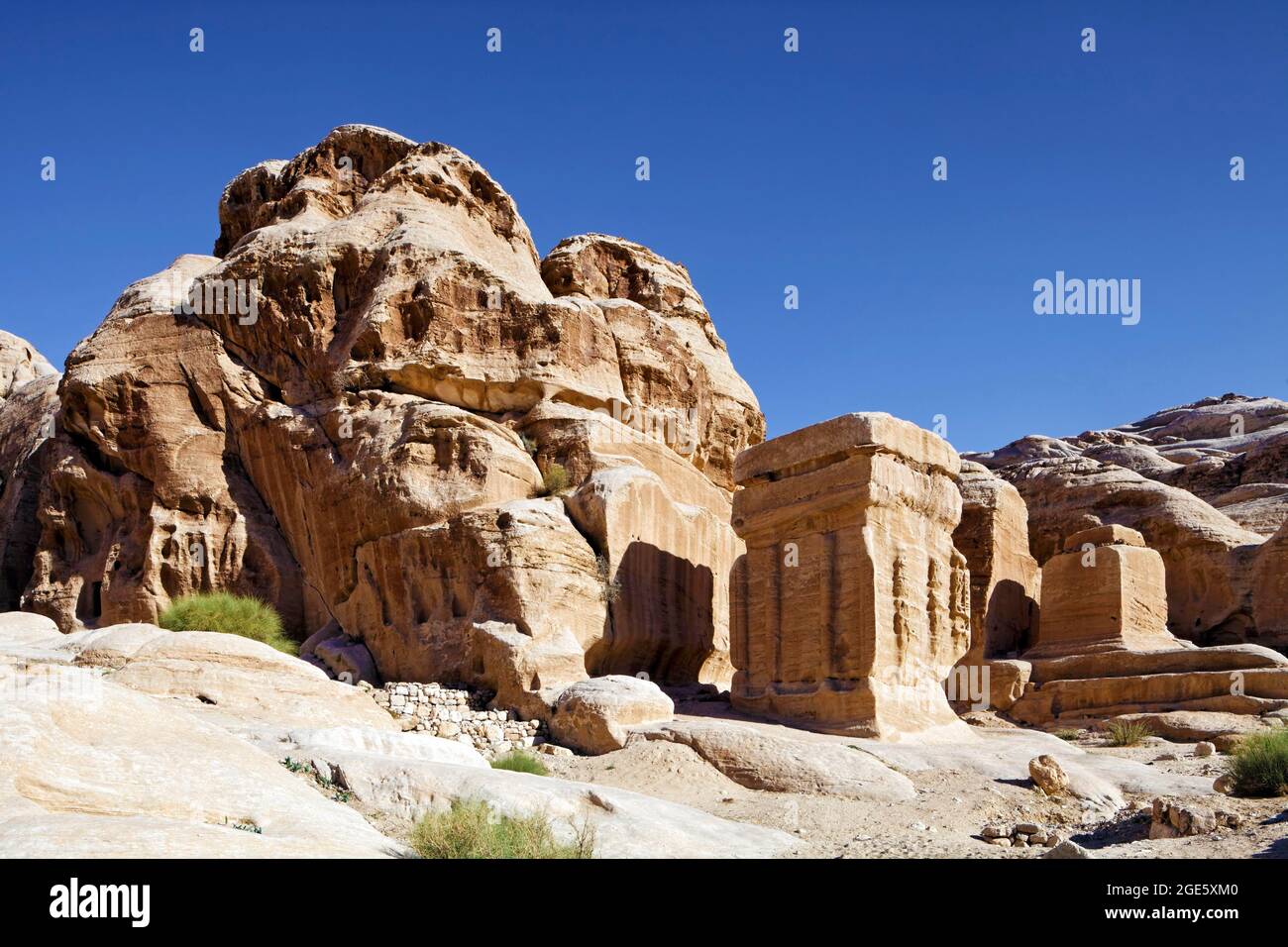 Block tombs, monolithic tomb blocks, Bas as-Siq, outer Siq, Wadi (Musa ...