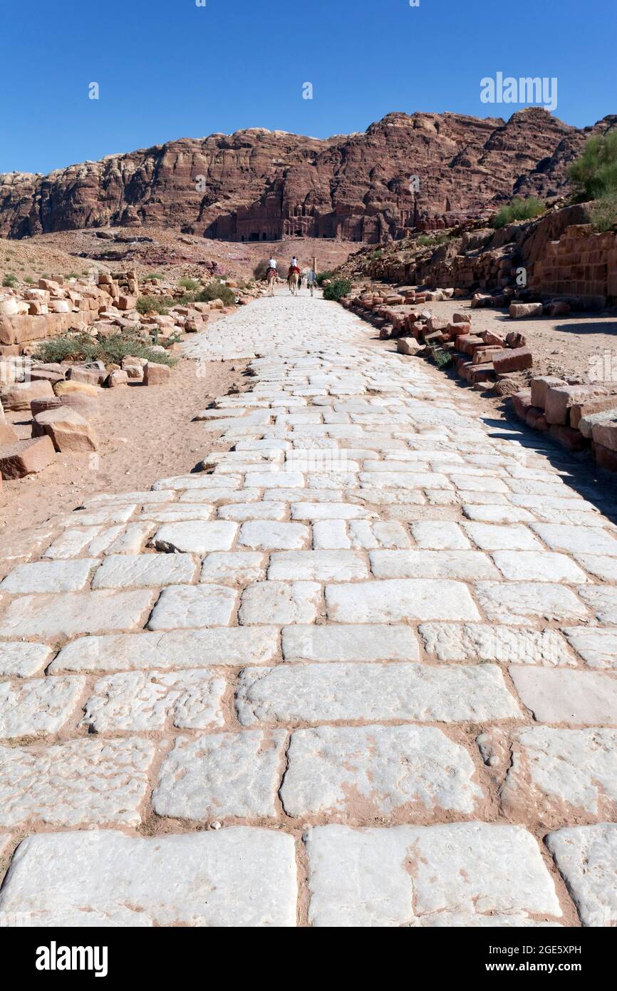 Pavement on colonnaded street, royal tombs in the back on the western ...