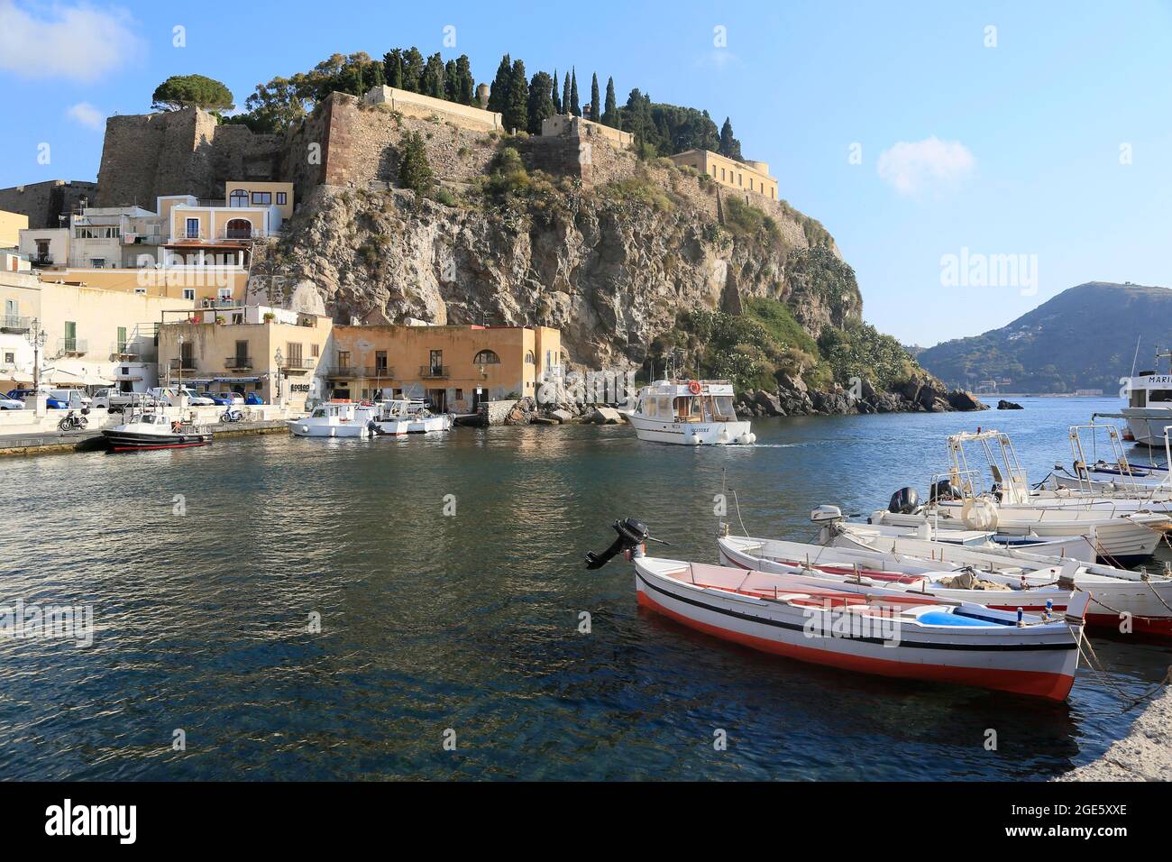 Castle hill and fishing port of Lipari, Lipari Islands, Aeolian Islands ...