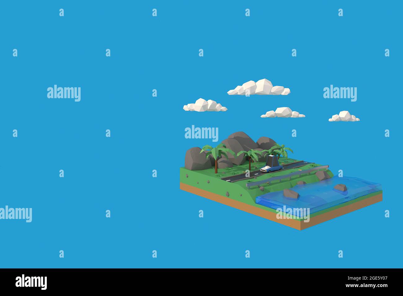 3D illustrator the car running on road. 3d rendering Low Polygon ...