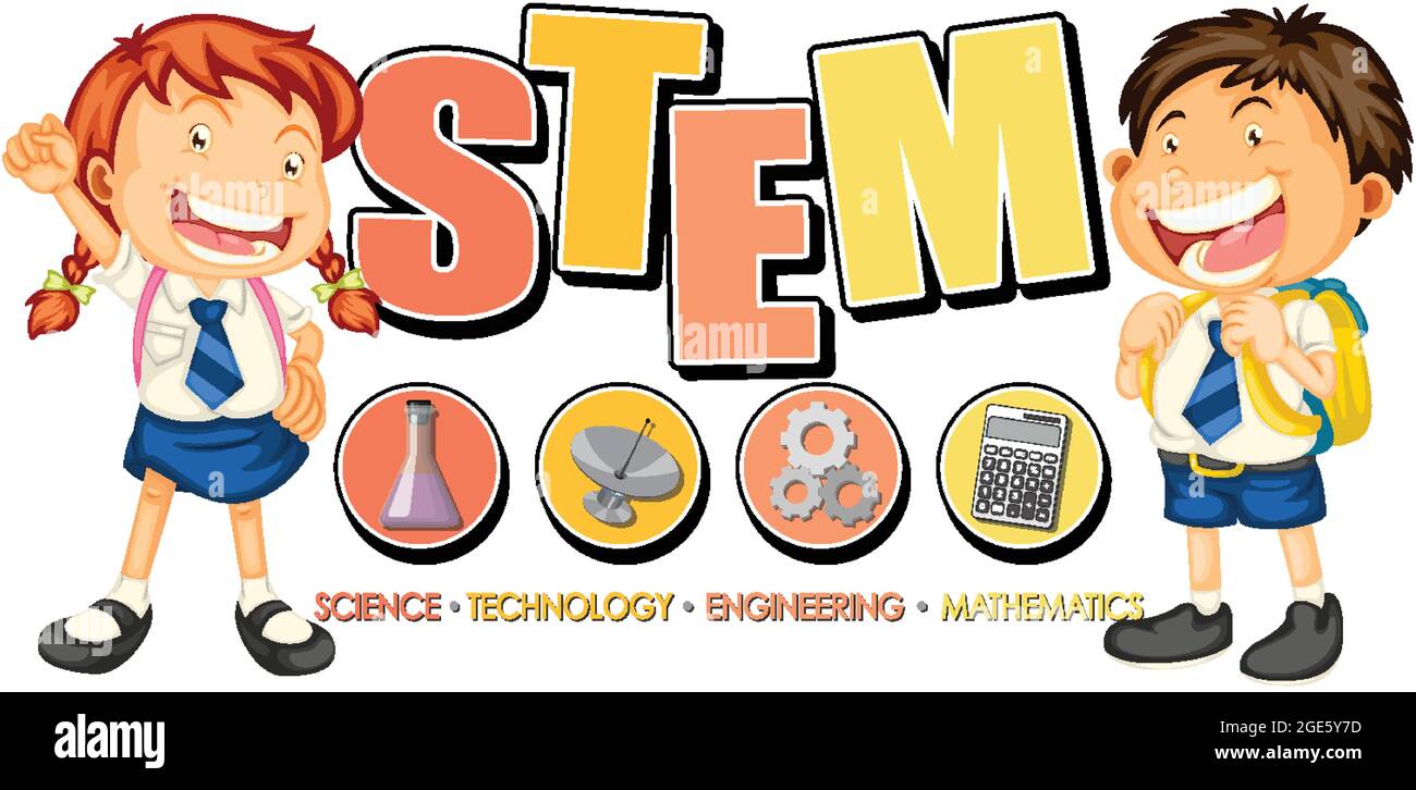STEM education logo with children cartoon character illustration Stock ...