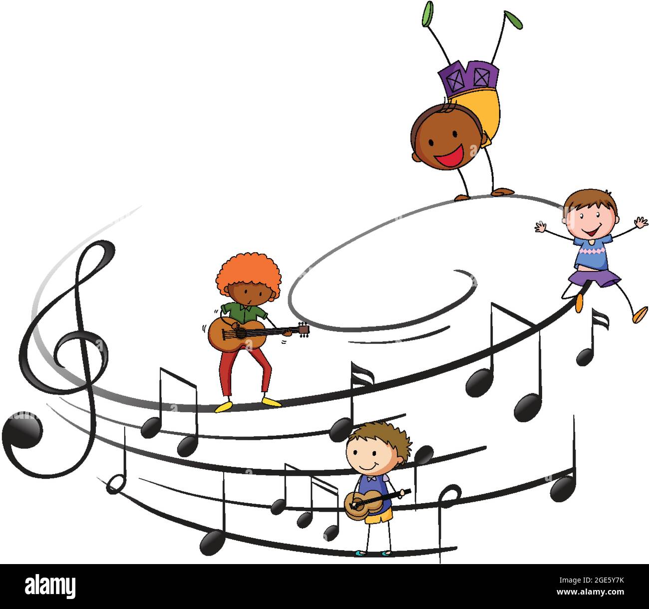 Musical melody symbols with many doodle kids cartoon character ...