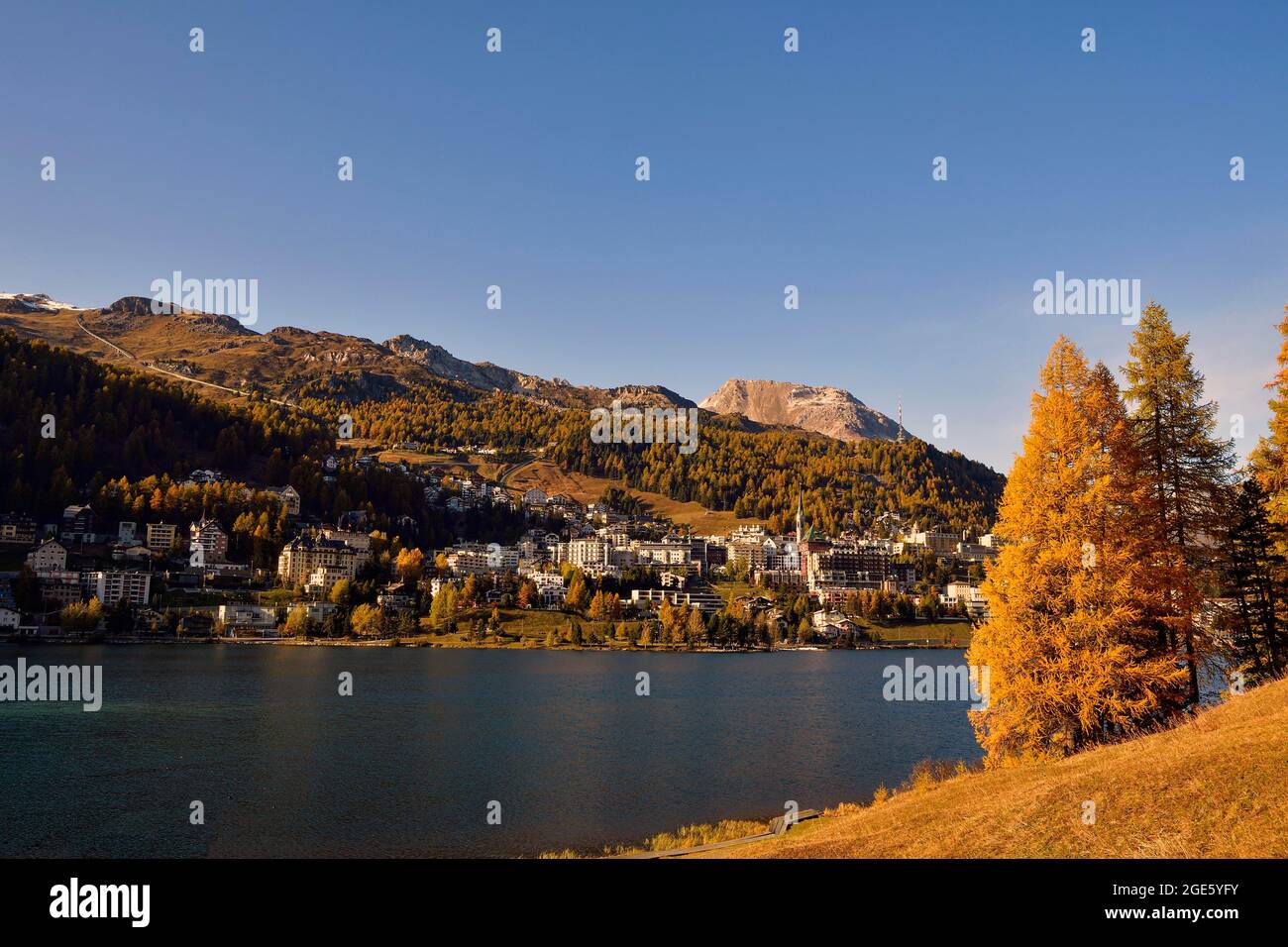 St.Moritz in autumn with St.Moritzersee, Engadin, Graubuenden ...