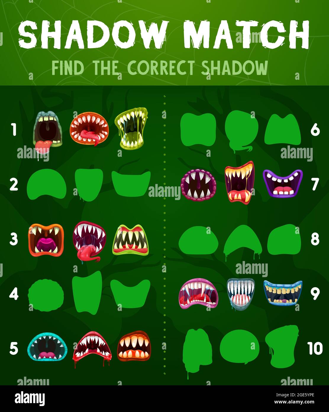 Child shadow matching game with monsters maws. Children playing ...