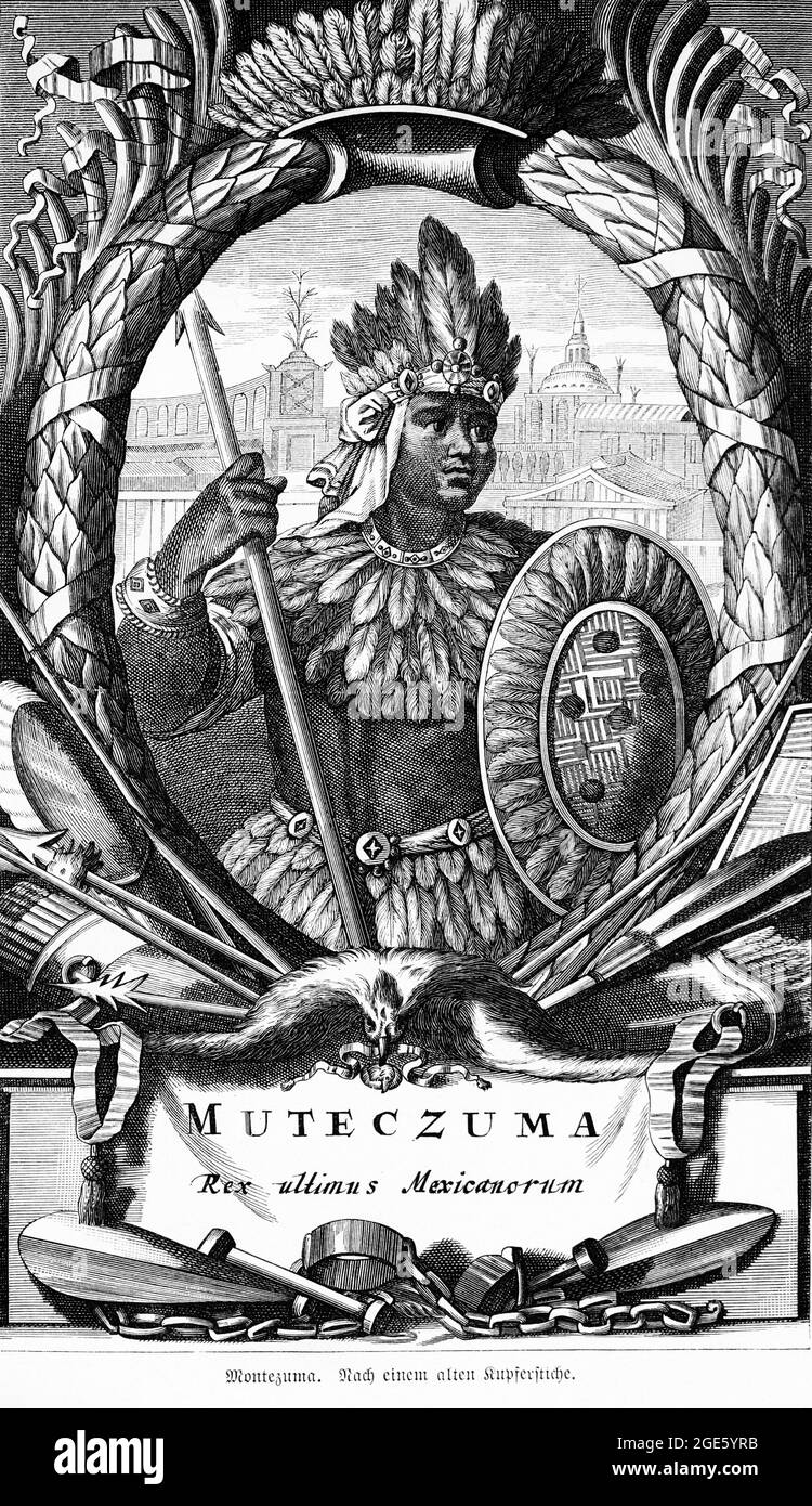 Mutezuma, the Mexican Aztec King armed with spear and shield ...