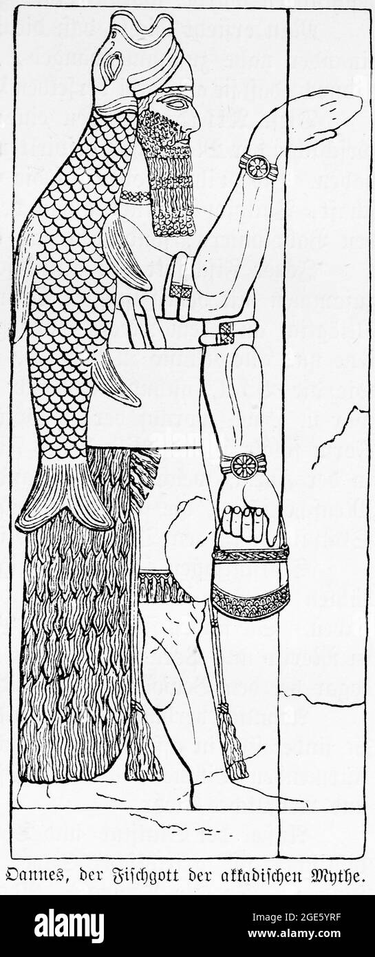 Dannes, the Fish God of the Alcadian Mythe, historical illustration ...