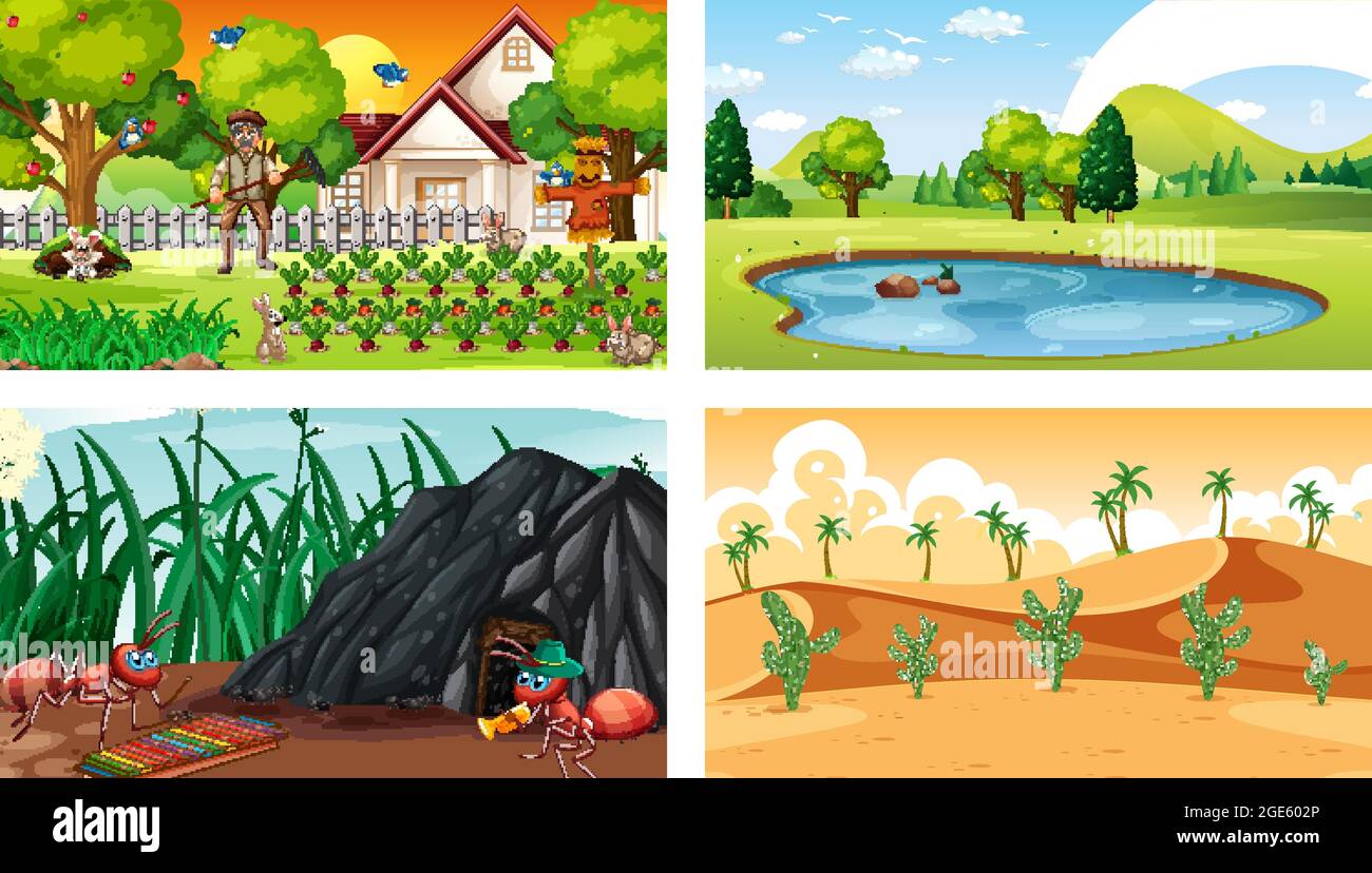 Four different nature horizontal scene illustration Stock Vector Image ...