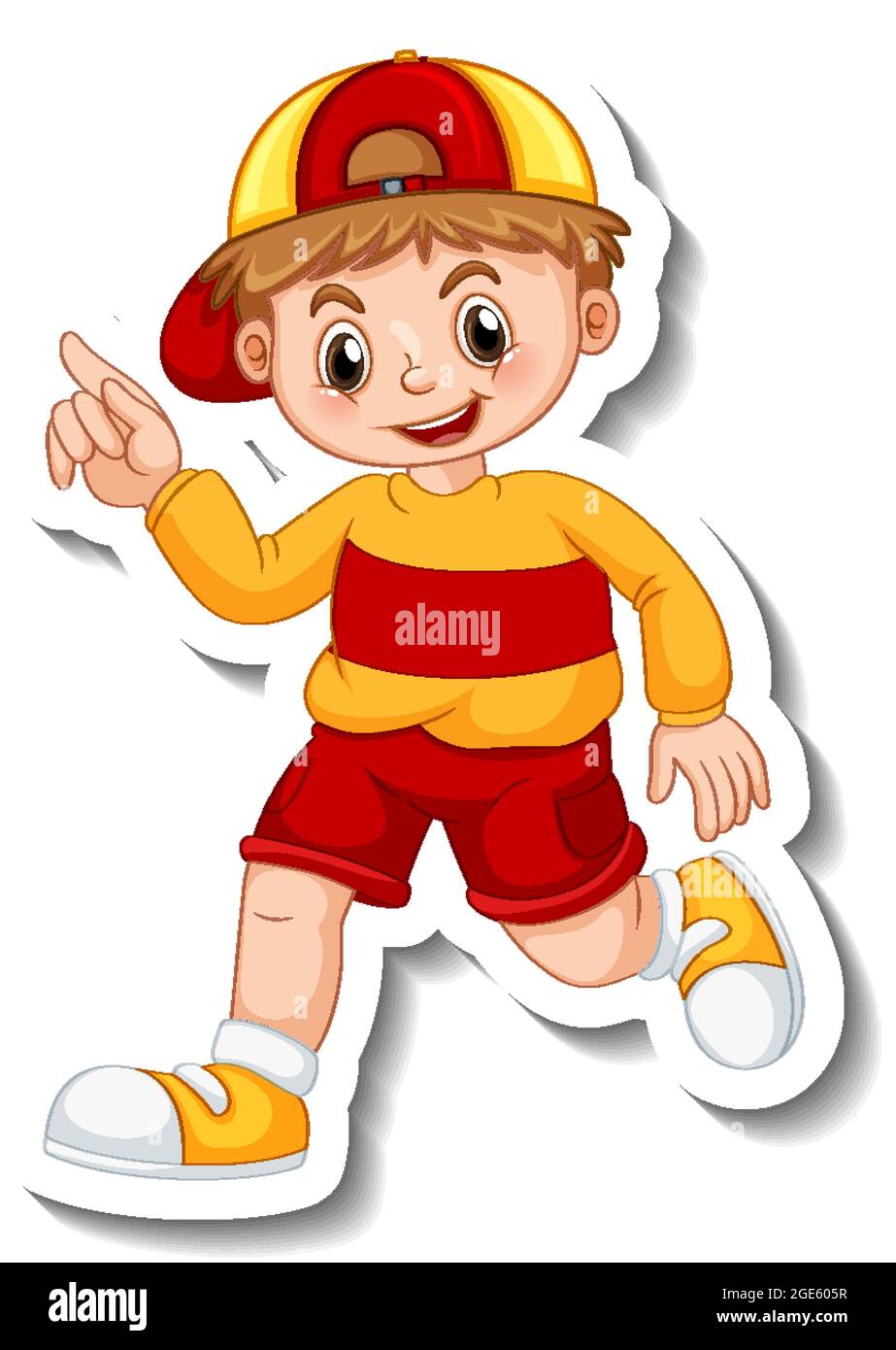 Sticker template with a boy cartoon character isolated illustration ...