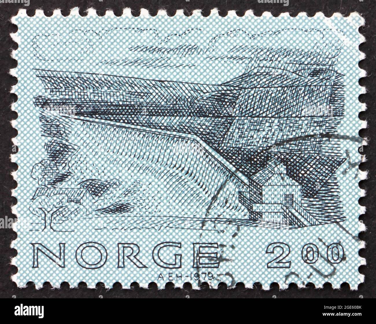 NORWAY - CIRCA 1979: a stamp printed in the Norway shows Vessingsjo Dam ...