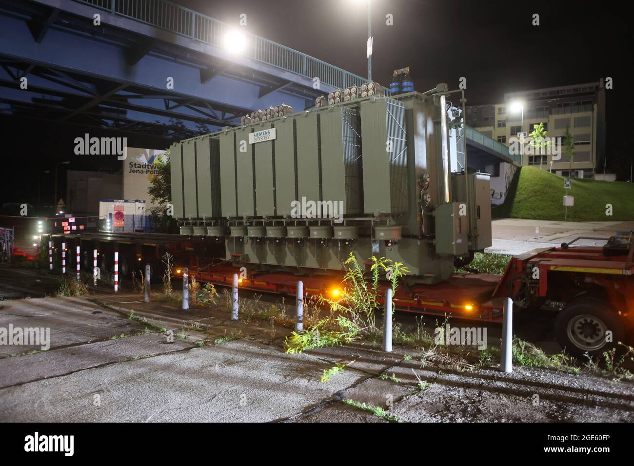 17 August 2021, Thuringia, Jena: A high-power transformer stands on a ...