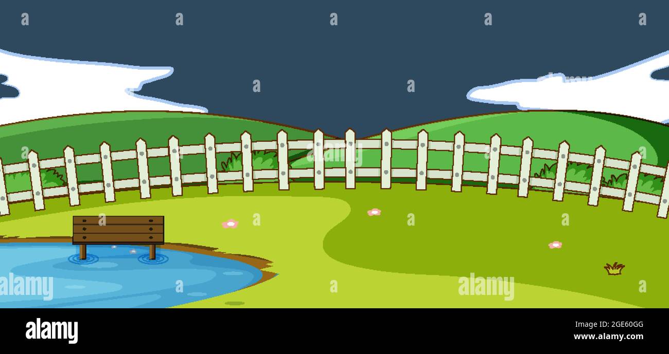 Empty park nature scene at night in simple style illustration Stock ...