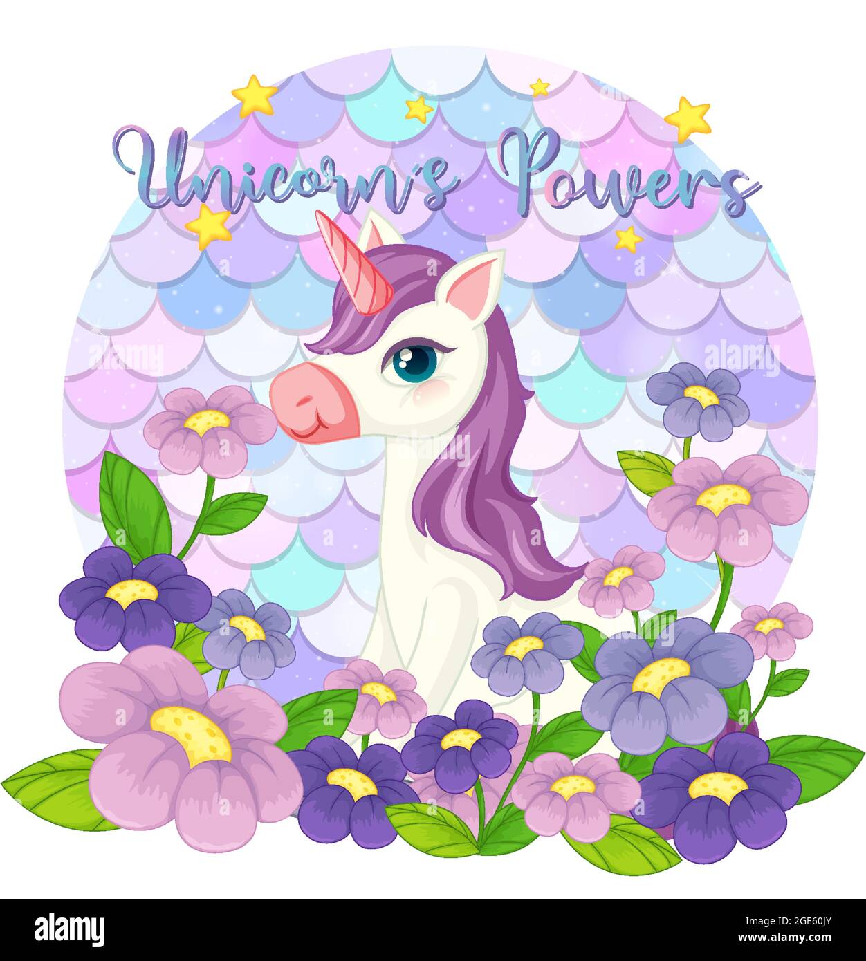 Cute unicorn cartoon character on pastel scales background isolated ...