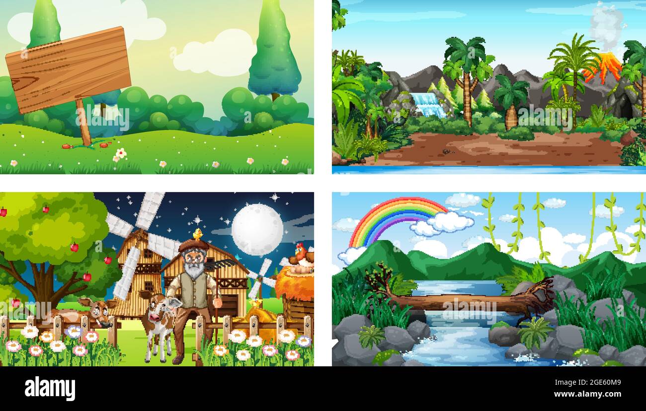 Four different nature horizontal scene illustration Stock Vector Image ...