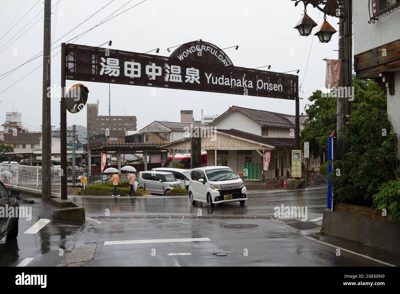 yudanaka, nagano, japan, 2021-13-8 , Yudanaka onsen welcoming arch in ...